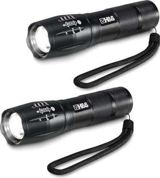Head & Shoulders T6 Lampe Torche LED Tactique - Lot 2x Lampe de Poche Ultra Puissante & Imperm&eacute;able avec 5 Mode de Lumiere - 3 x Piles AAA Incluses - Lampes Torches Ta