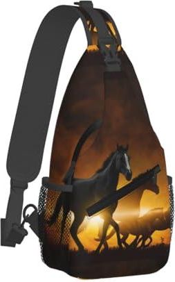 Generic Sacoche Port&eacute; &eacute;paule Chevaux Nuages rouges et lumineux Durable Sacs &agrave; Bandouli&egrave;re Polyester Sac &agrave; Dos De Voyage pour Randonn&eacute;e Femme Camping