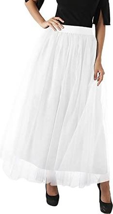 Generic Tulle courte en tulle pour femme - Jupe crayon - Coupe trap&egrave;ze - Jupe crayon stretch, Blanc., S