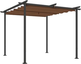 OUTSUNNY Pergola 3 x 3 m métal toile polyester haute densité 180g/m² UPF30+ coulissante rétractable marron