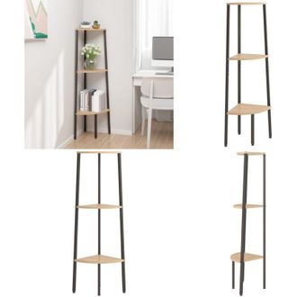 vidaXL Eckregal mit 3 Ablagen Hellbraun und Schwarz 45,5x31,5x120 cm - Eckschrank - B&uuml;cherregal - Raumsparsamkeit - Stauraum - Metallregal - Home & Living