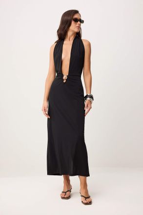 Trendyol Maxi &auml;rmelloses Bodycon-Strandkleid, Strandmode - Schwarz