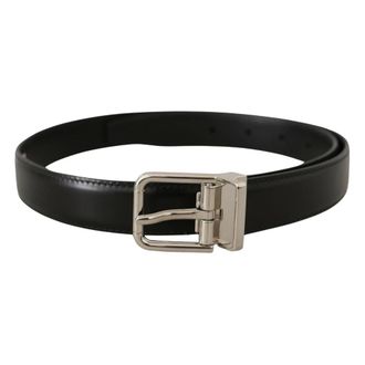 Dolce & Gabbana Homme, Accessoires, Noir, Taille: 75 CM Ceinture en Cuir Noir avec Boucle en Métal