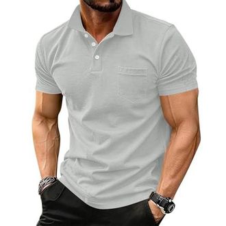 Generic Polo &agrave; manches courtes pour homme - Respirant - Pour l&eacute;t&eacute; - L&eacute;ger - Pour le sport - Coupe ajust&eacute;e - Avec poche de poitrine, Gris clair (01), 3XL