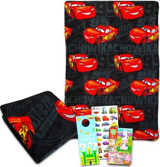 Disney Cars Fleecedecken-Set - B&uuml;ndel mit weicher Lightning McQueen-Decke und Aufklebern, mehr f&uuml;r Kinder, Erwachsene, Kinder, gem&uuml;tliche Lightning McQueen F