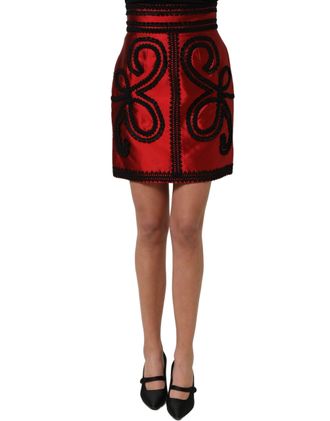 Dolce & Gabbana Womens Red Soutache Embroidery A-Line Mini Skirt Silk Viscose Cotton Polyester