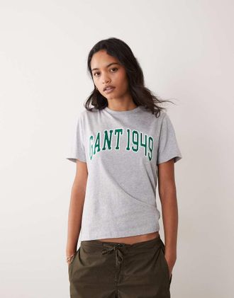 GANT T-Shirt mit normaler Passform und Grafiklogo in Hellgrau-Marineblau