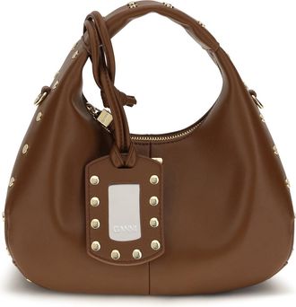 Ganni Leather Hobo Bag - Brown