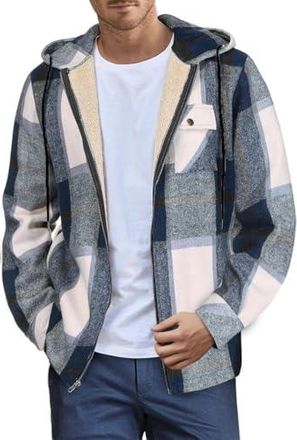 Onsoyours Hommes Veste Chemise &Eacute;paissir Veste de Flanelle &agrave; Carreaux Doublure Peluche Loisirs Sweat &agrave; Capuche Hommes Polaire Hoodie Veste dhiver avec Poches A B