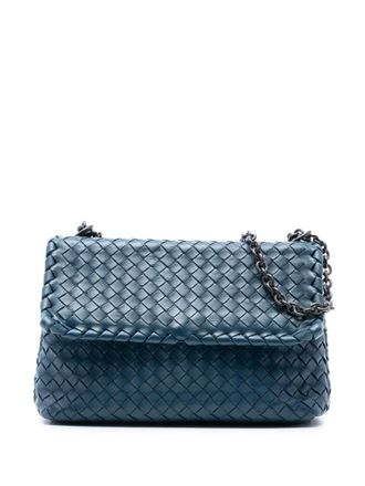 Bottega Veneta 2012-2025 kleine Intrecciato Olimpia Schultertasche aus Nappaleder - Blau