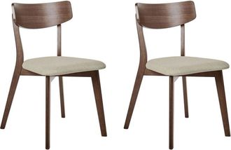 Beliani Lot de 2 Chaises de Salle &agrave; Manger R&eacute;tro Sans Accoudoirs Assise en Tissu Beige Clair Structure en Bois Massif Fonc&eacute; Hope