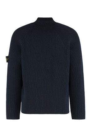Stone Island Mens Wool Sweater With Zip Detail Blue Virgin Sweatshirts