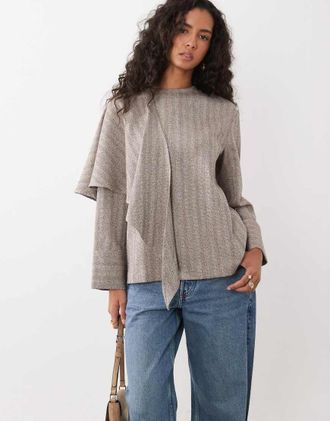 Pretty Lavish ensemble 2 pi&egrave;ces pull drap&eacute; &agrave; manches longues gris