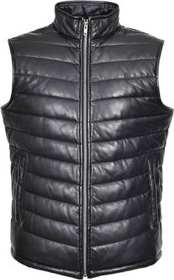 House Of Leather Gilet matelass&eacute; en cuir v&eacute;ritable pour homme Noir sauvage, Noir, L