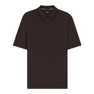 HUGO BOSS Merino Strick Poloshirt - - Tops - Herren - Braun - 2XL