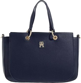 Tommy Hilfiger Damen Tasche TH Emblem Satchel mit Reißverschluss, Blau (Space Blue), Einheitsgröße