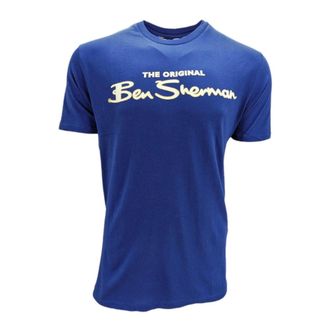 Ben Sherman Homme, Tops, Bleu, Taille: XL T-Shirt Col Rond Logo Floqué Flock