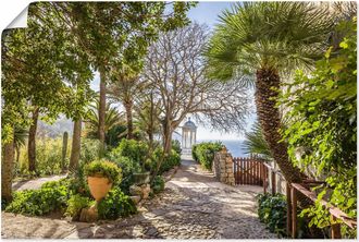 Artland Wanddeko Poster & Kunstdrucke Wandposter 60x40 cm Querformat Garten Pflanzen Palme Bäume Pavillon Meer Idyll Mallorca U3SL