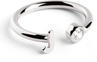 Singularu Personalisierter Letter Spark Ring. Sterlingsilber mit Rhodium-Beschichtung und Zirkonia. Schmuck für Damen. Buchstabe J