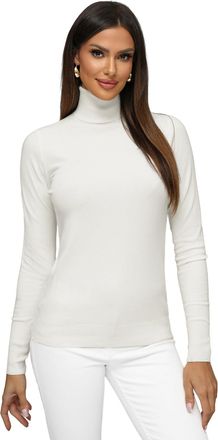 OZONEE Damen Rollkragenpullover Pullover Strickpullover Sweater Rollkragen Strickjacke Turtleneck Feinstrick Winter Vintage Casual 777/1980SW/8 WEI&szlig; S/M