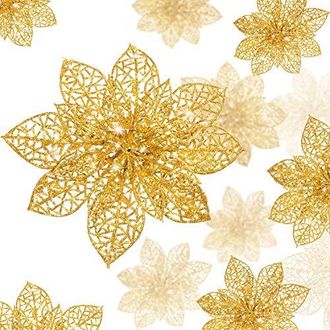 WILLBOND Lot de 36 Poinsettia &agrave; Paillettes de 3 Tailles diff&eacute;rentes pour d&eacute;coration de No&euml;l et Nouvel an (dor&eacute;)