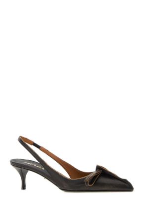 Prada Womens Black Leather Pumps Nero+cuoio Scarpe Con Tacco High Heel Shoes