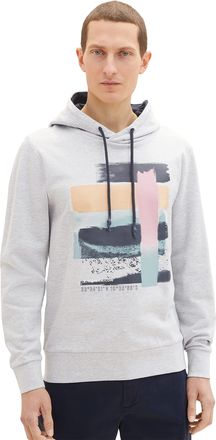 Tom Tailor Herren Hoodie Sweatshirt mit Print 1035559, 15398 - Light Stone Grey Melange, XL