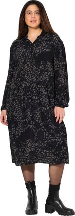 Ulla Popken Damen große Größen Übergrößen Plus Size Hemdblusenkleid, Knopfleiste, Hemdkragen, Langarm schwarz 46+ 832318130-46+