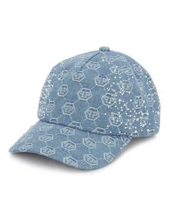 Philipp Plein Denim Baseball Cap Monogram Strass