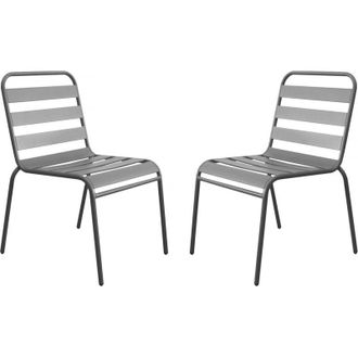 Habitat et Jardin Lot de 2 chaises de jardin en m&eacute;tal empilables Bilbao - Taupe