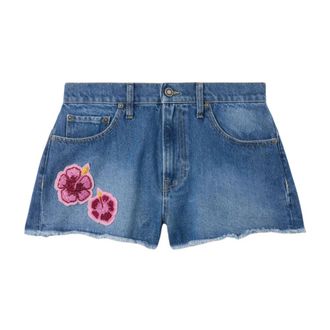 MC2 Saint Barth Shorts aus Denim mit bestickten Blumen-Patches - - Shorts - Damen - Blau - M