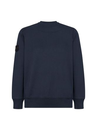 Stone Island Mens Blue Organic Cotton Crewneck Sweatshirt Sweatshirts Sweater