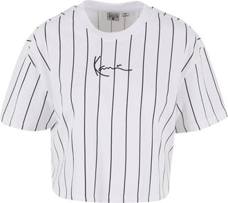 Karl Kani Damen Small Signature Essential Pinstripe Crop Tee White/Black, S