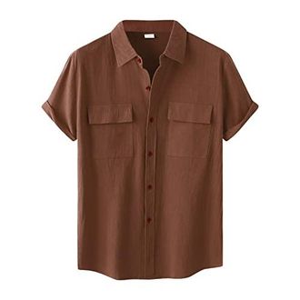 Generic Chemise d&eacute;contract&eacute;e pour homme Coupe ajust&eacute;e : sweat-shirt manches courtes chemise d&eacute;t&eacute; boutonn&eacute;e chemise de plage avec poche poitrine chemise sup&eacute;ri