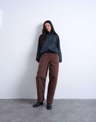 Topshop Lowrie - Jean baggy &agrave; taille basse - Chocolat-Brown