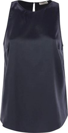 Brunello Cucinelli Femme, Tops, Bleu, Taille: 40 FR Top en satin de soie stretch avec bijoux