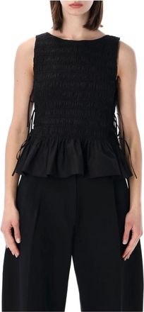 Ganni Femme, Tops, Noir, Taille: 42 FR Haut Smock &agrave; Liens