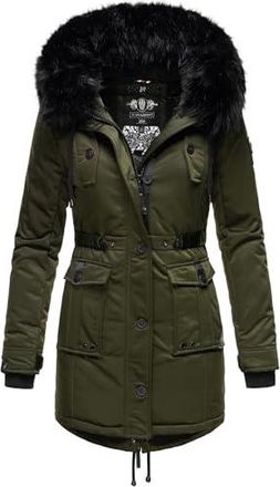 Navahoo Veste dhiver &agrave; capuche pour femme - En fourrure synth&eacute;tique - B818, olive, XS