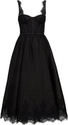 Zimmermann Robe midi &agrave; d&eacute;tails dentelle en lin m&eacute;lang&eacute;