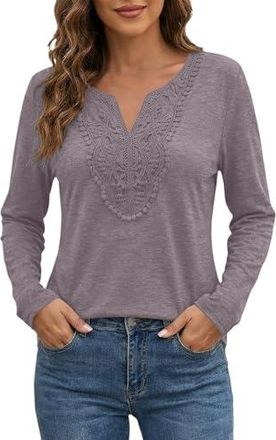 Generic Robe boh&egrave;me 2026 pour femme, style boh&egrave;me, chemise &agrave; manches longues avec col &eacute;l&eacute;gant, chemisier fluide et d&eacute;contract&eacute;, tunique pour tous les jours, R