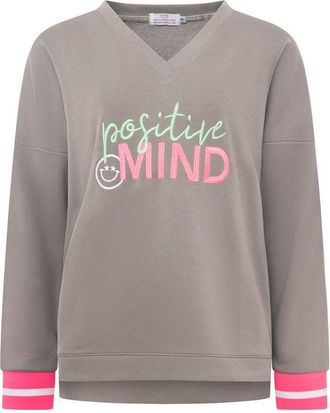 Zwillingsherz Hoodie Positive Mind neonfarbenen B&uuml;ndchen, V-Ausschnitt, Seitenschlitze, Langarm