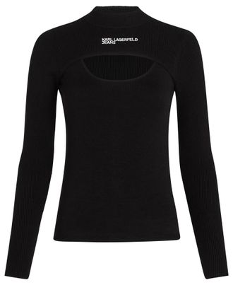 Karl Lagerfeld Cut Out Mock Neck Sweater, Black, XS