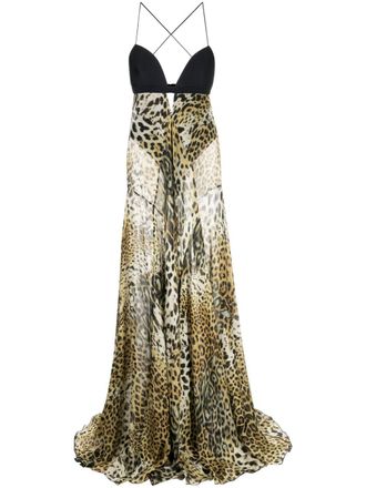 Roberto Cavalli Langes Kleid mit Leoparden-Print - 504