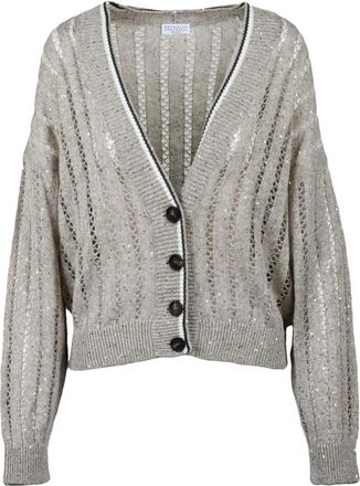 Brunello Cucinelli Femme, Pulls, Beige, Taille: 40 FR Cardigan en Tricot