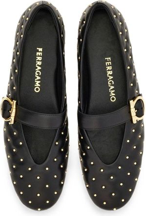 Ferragamo Studded Leather Flat - Black