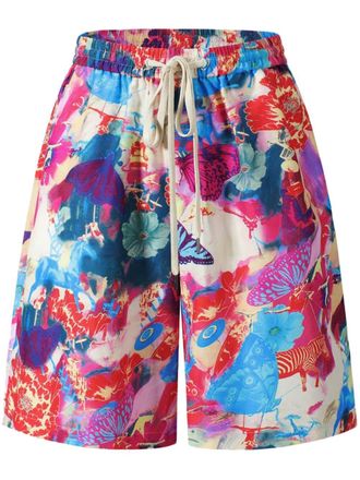 Shanghai Tang x Jacky Tsai short de sport &agrave; imprim&eacute; graphique - Bleu