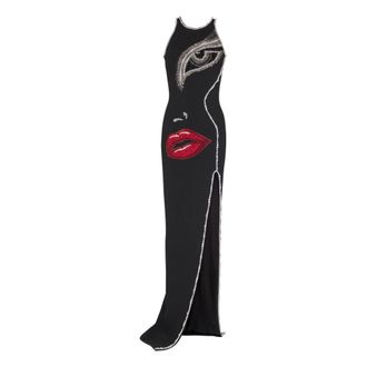 Balmain Langes Kleid mit besticktem Face-Motiv - - Dresses - Damen - Schwarzk - M
