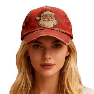 Generic Chapeau de P&egrave;re No&euml;l - Casquette de baseball de No&euml;l vintage, bandeau r&eacute;glable rouge, accessoire de c&eacute;l&eacute;bration festif amusant | Hommes Femmes Adultes