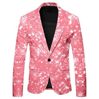 Generic Veste pour homme, aspect paillet&eacute;, impression 3D, ciel &eacute;toil&eacute;, rayures, blazer, carnaval, f&ecirc;te, veste slim fit un bouton, veste de costume pour carnav
