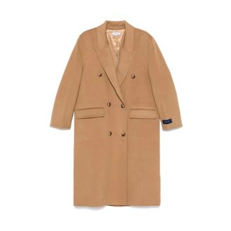 Sporty & Rich Femme, Manteaux, Brun, Taille: 42 FR Manteau Beige à Double Boutonnage avec Logo